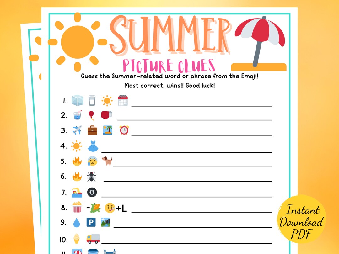 Summer PICTURE CLUES Guessing Game Printable Summer Season Party Game ...