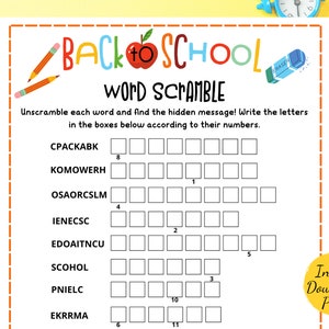 WORD SCRAMBLE Back to School Game First Day of School Activities Games ...