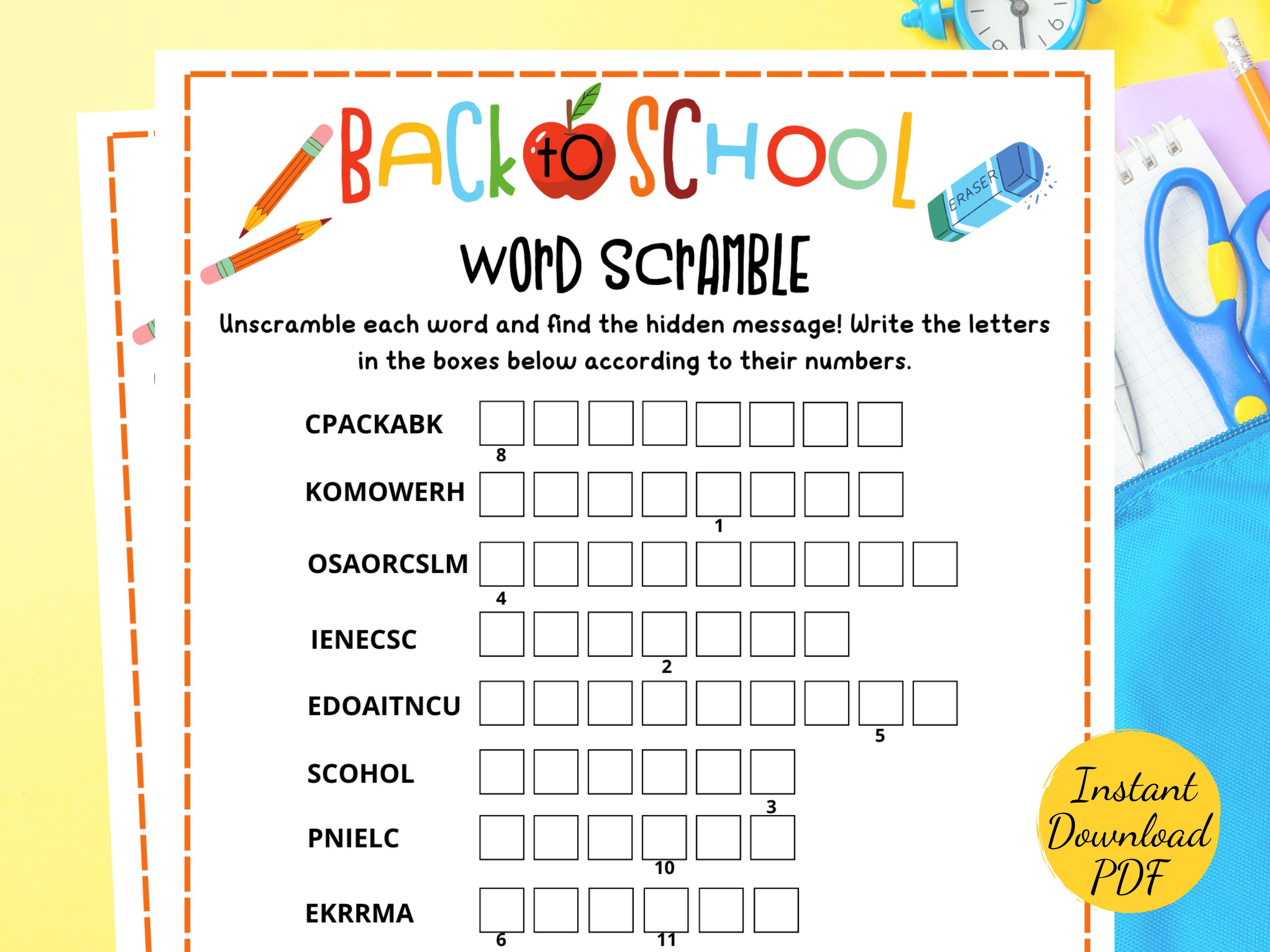 WORD SCRAMBLE Back to School Game First Day of School Activities Games ...