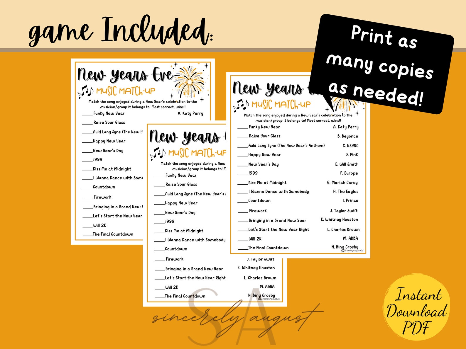 New Years Eve MUSIC MATCH Game New Years Eve Party Game Printable New ...