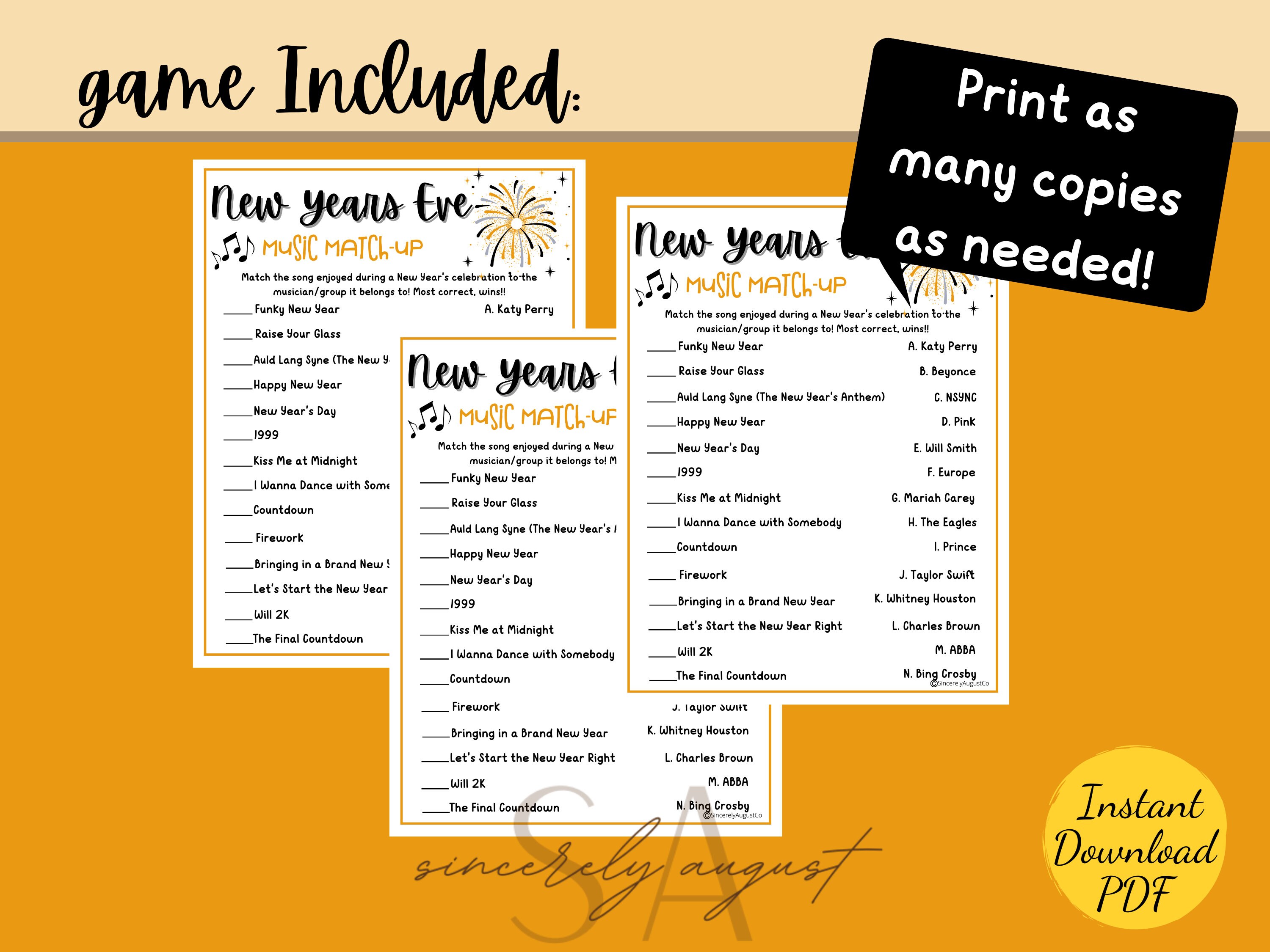 New Years Eve MUSIC MATCH Game New Years Eve Party Game Printable New ...