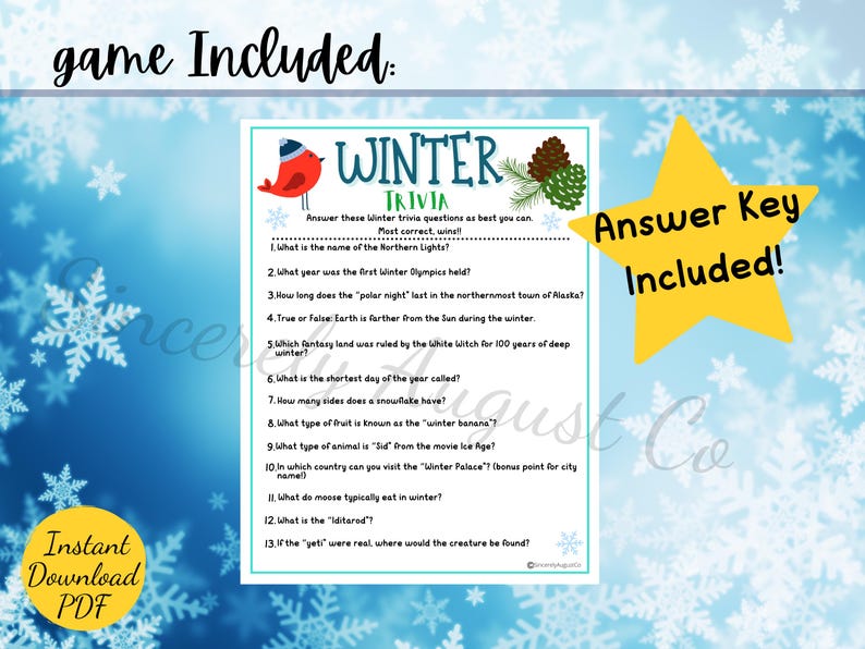 Winter TRIVIA Game: Printable Winter Activity (PDF) - Etsy