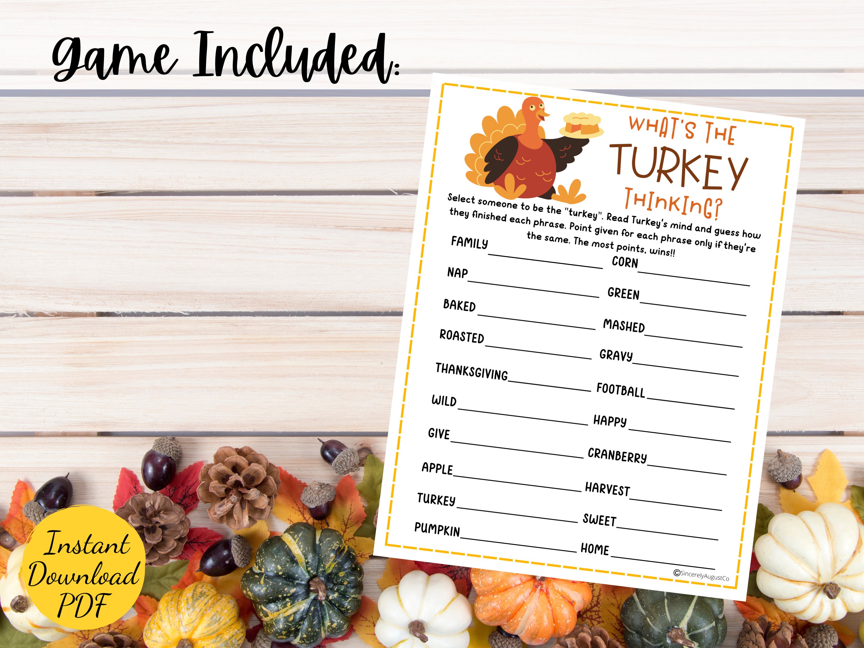 WHAT'S the TURKEY THINKING Thanksgiving Party Game Printable ...