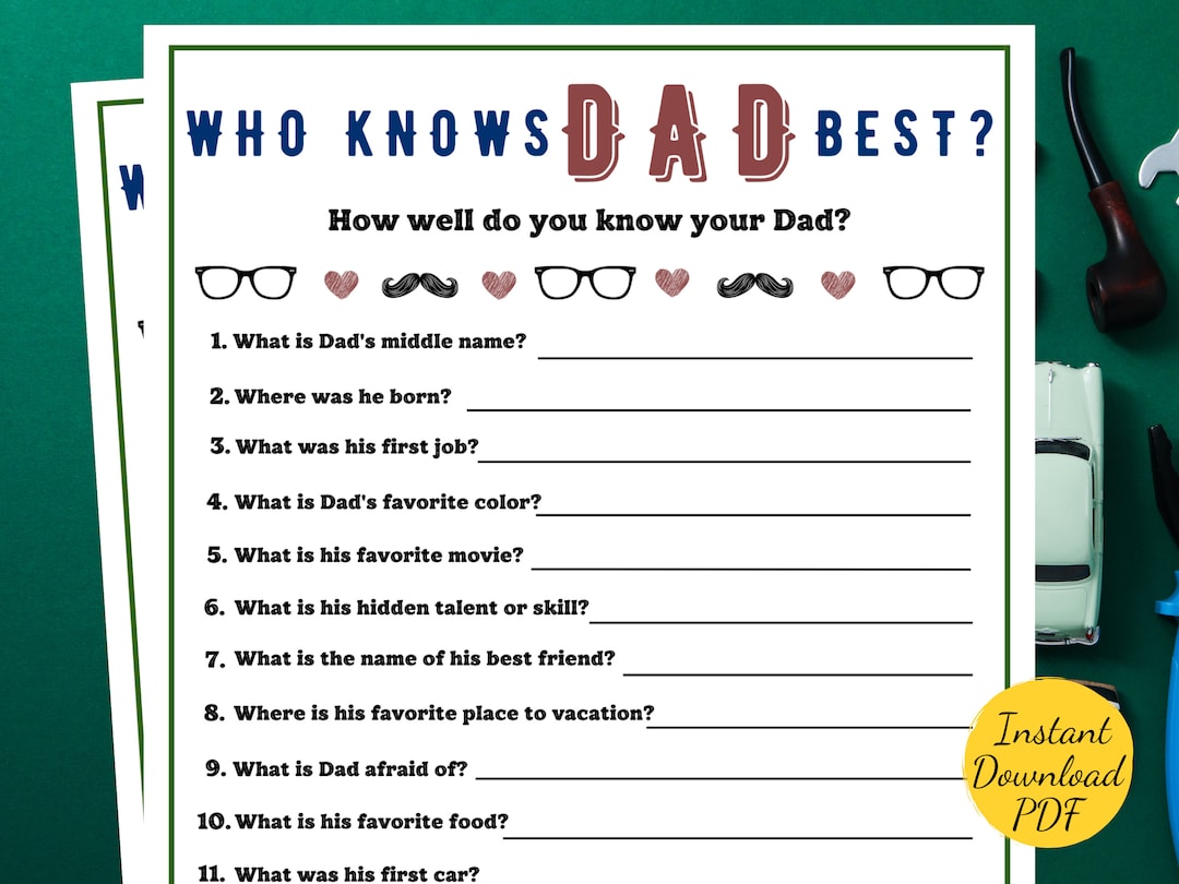 Who KNOWS DAD BEST Fathers Day Game Fathers Day Party Game Baby Shower ...
