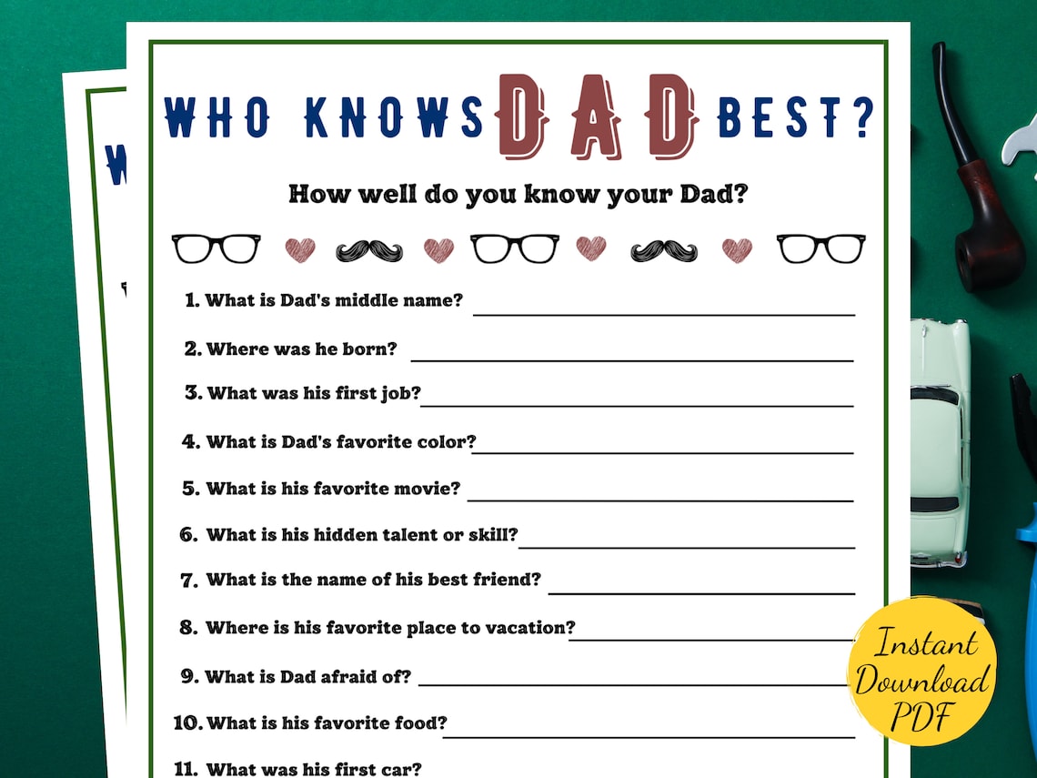 Who KNOWS DAD BEST Fathers Day Game Fathers Day Party Game Baby Shower ...