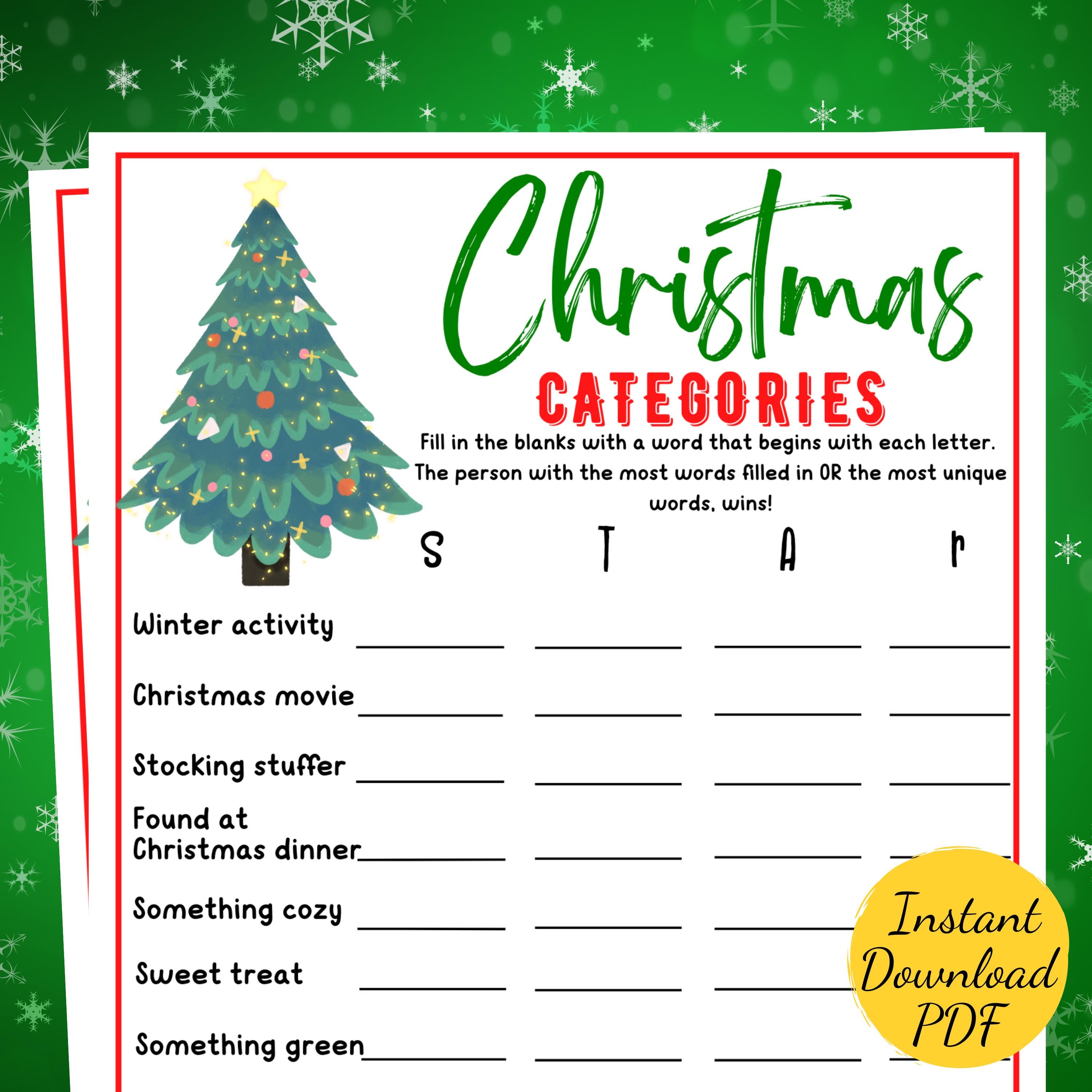 Christmas CATEGORIES Game: Printable Holiday Party Game (PDF) - Etsy