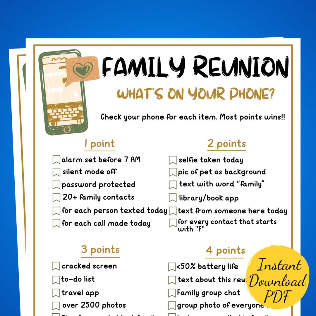 Family Reunion ‘what’s on Your Phone?’ Scavenger Hunt Game (printable ...