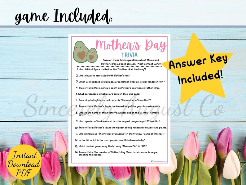 Mothers Day TRIVIA Game - Mothers Day Party Game - Printable Mothers ...