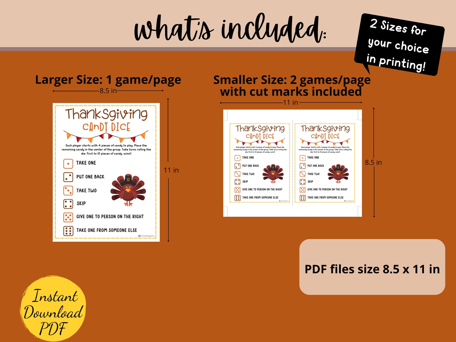 Thanksgiving CANDY DICE Thanksgiving Party Game Printable Thanksgiving ...