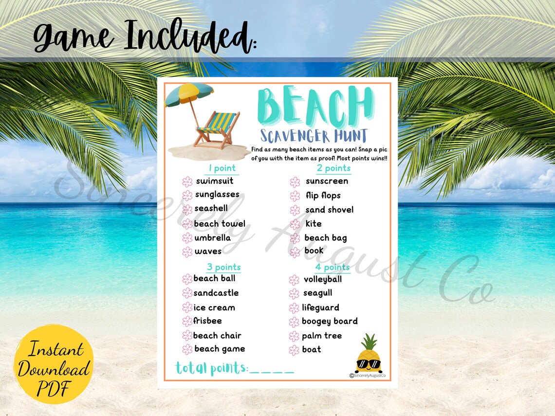 Beach SCAVENGER HUNT Game: Printable Summer Fun (PDF) - Etsy