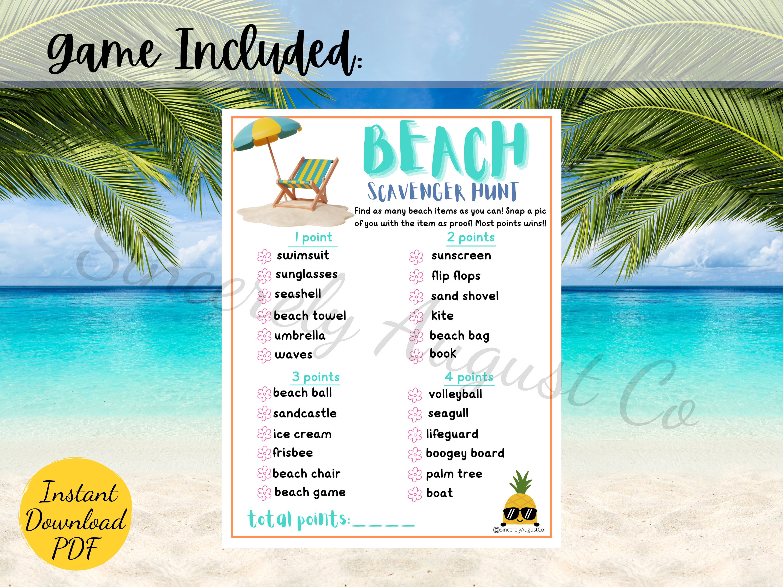 Beach SCAVENGER HUNT Game - Printable Beach Day Party Game - Scavenger ...