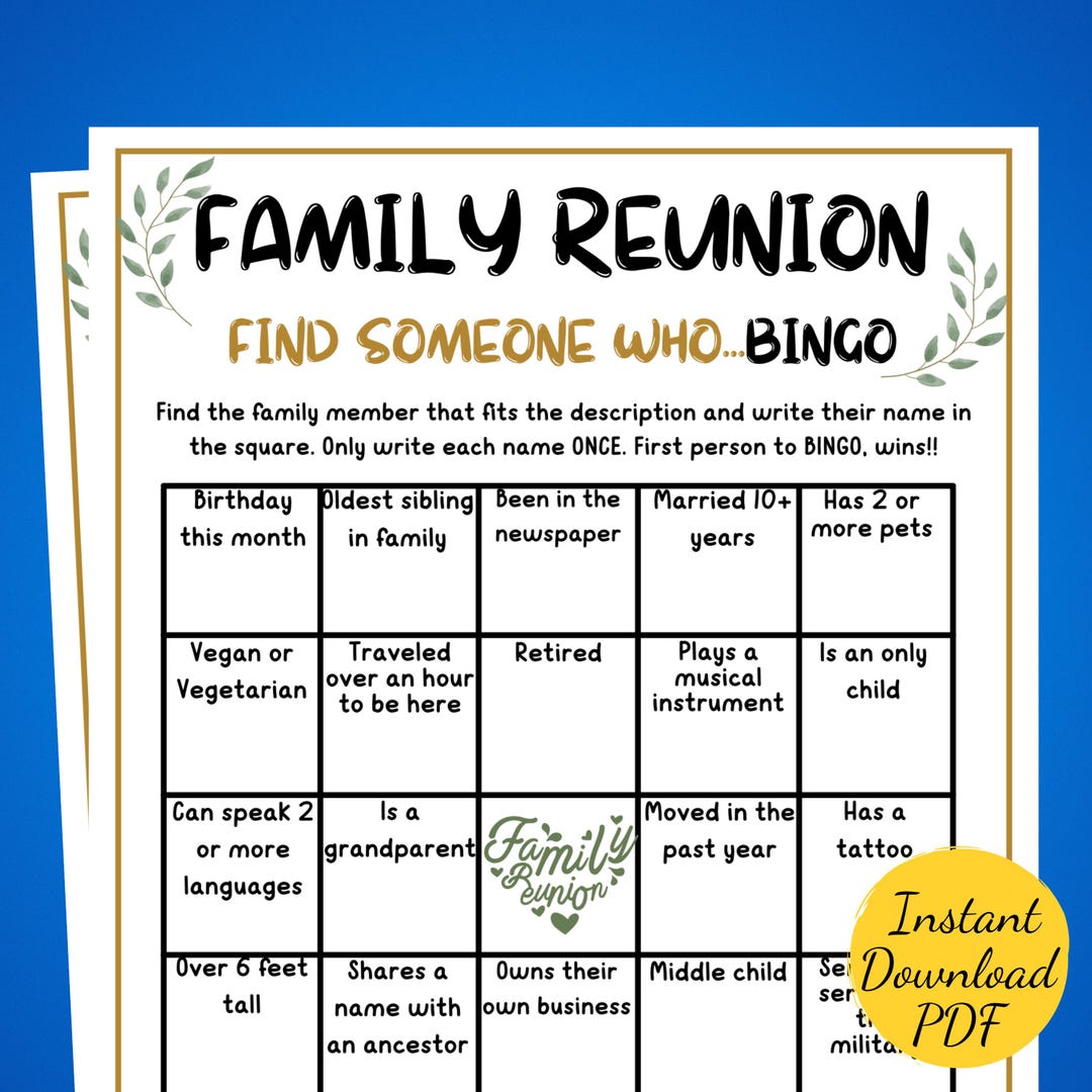 Family Reunion 'FIND SOMEONE WHO' Bingo Game (digital Download) - Etsy
