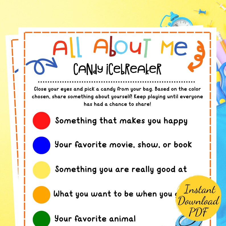 ALL ABOUT ME Candy Icebreaker Game - Back to School Game - First Day of ...