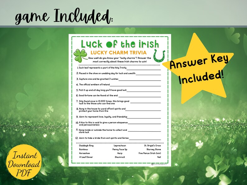 LUCK of the IRISH Game St. Patrick's Day Party Game Printable St ...