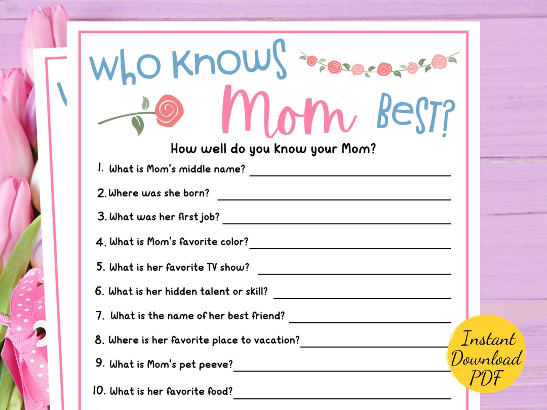 Who KNOWS MOM BEST Mothers Day Game Mothers Day Party Game Printable ...