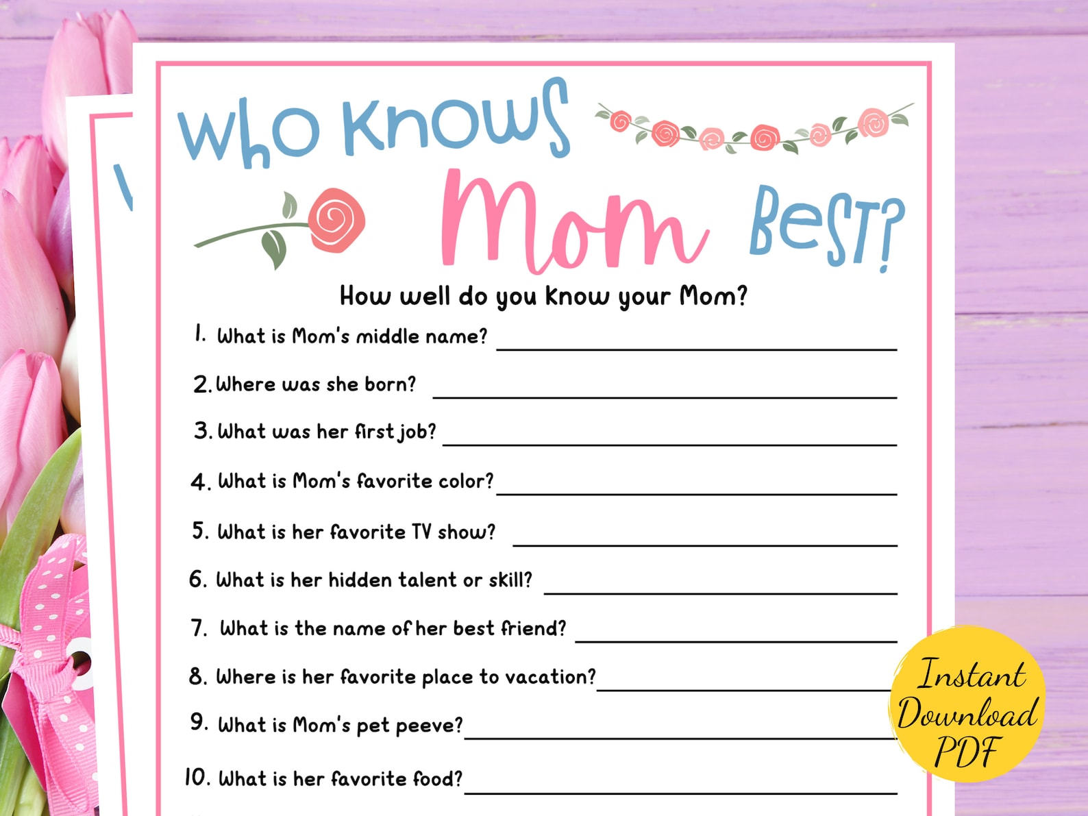 Who KNOWS MOM BEST Mothers Day Game Mothers Day Party Game Printable ... Who KNOWS MOM BEST Mothers Day Game Mothers Day Party Game Printable ...