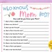Who KNOWS MOM BEST Mothers Day Game Mothers Day Party Game Printable ...