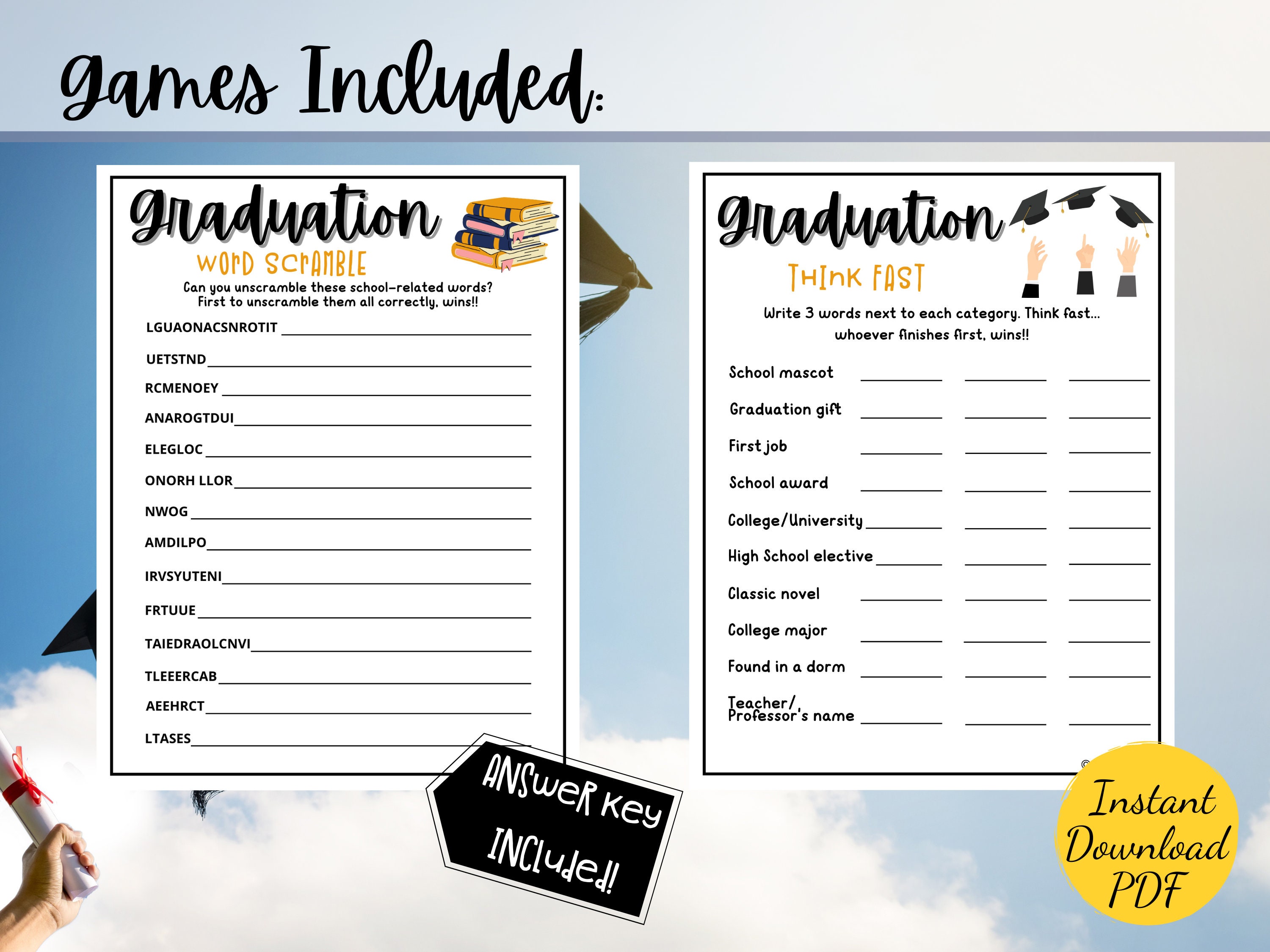 Graduation Party Games BUNDLE 5 Game Bundle High School - Etsy