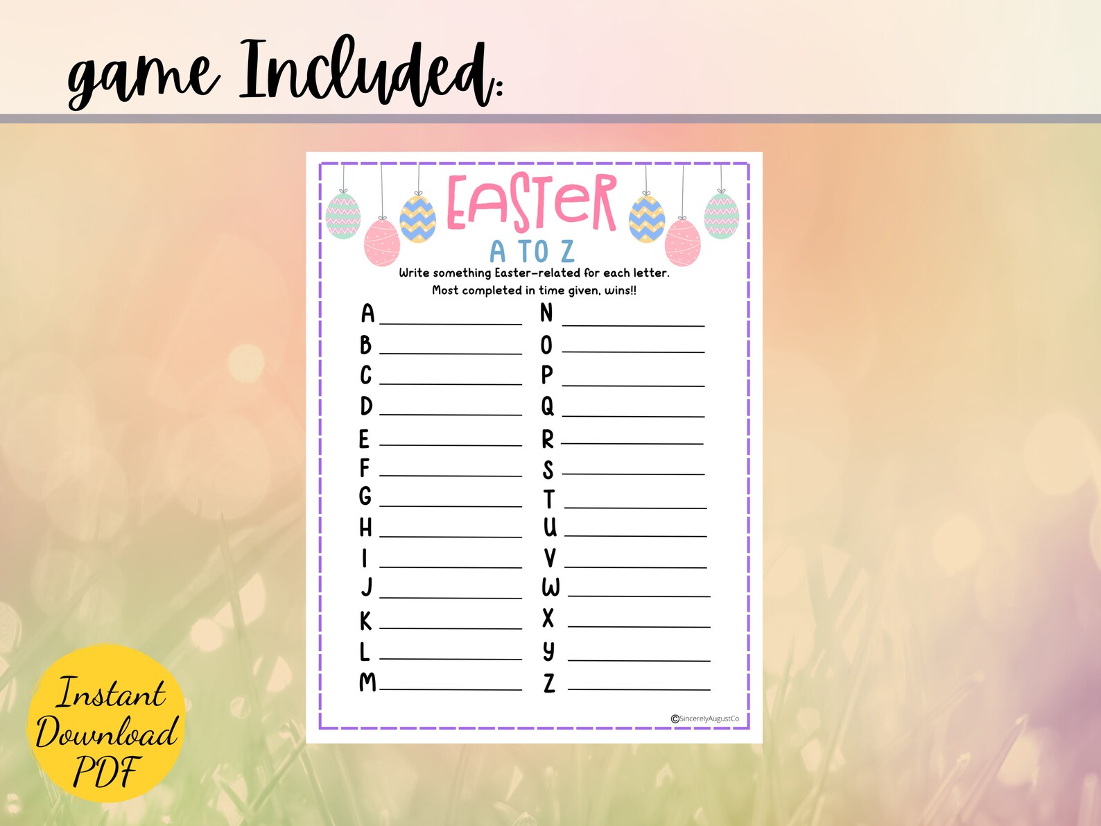 Easter A TO Z Game Easter Party Game Printable Easter Celebration ...