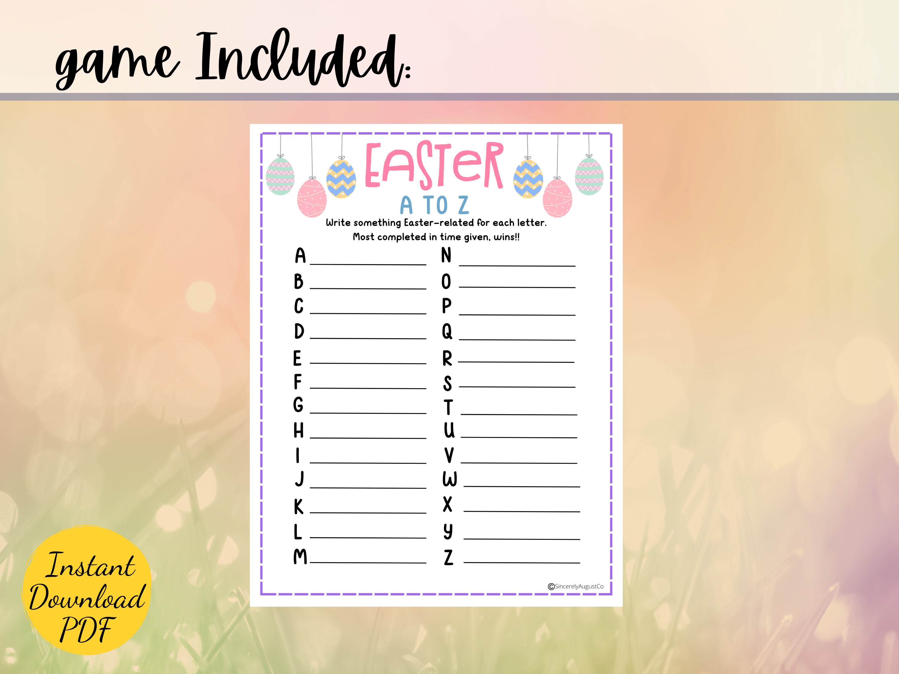 Easter A TO Z Game Easter Party Game Printable Easter Celebration ...