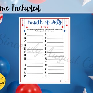 Fourth of July A TO Z Game - July 4th Party Game - Printable July 4th ...