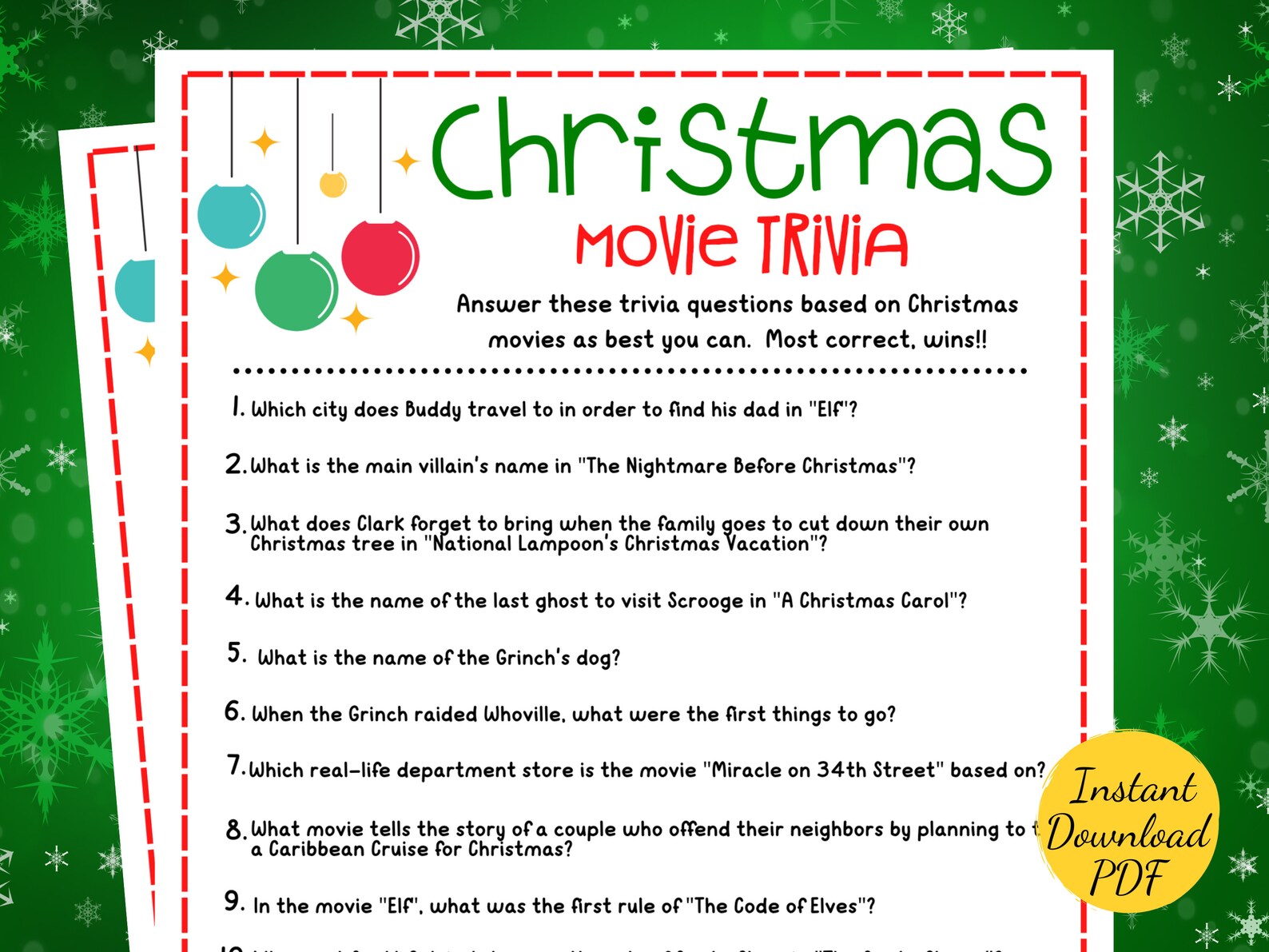 Christmas Movie Trivia Game Christmas Trivia Christmas Party Game ...