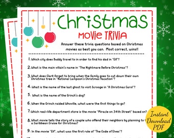 Christmas Movie Trivia Holiday Party Game Christmas Party Game ...