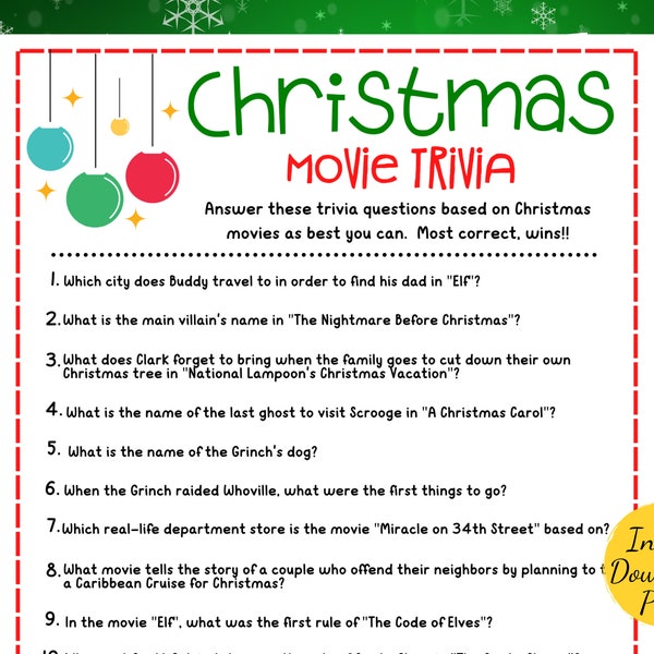 Christmas Movie Trivia Games - Etsy