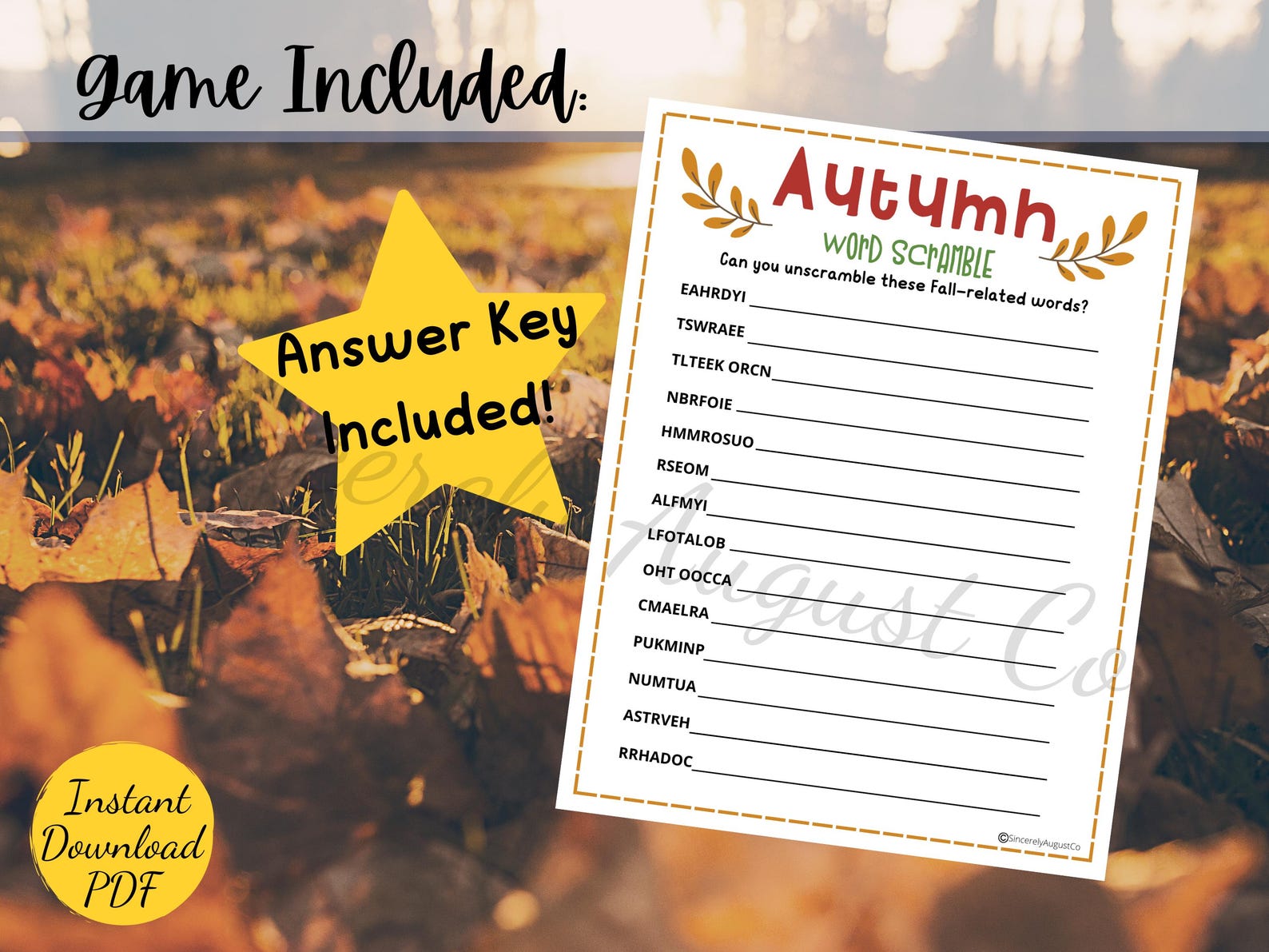 Fall WORD SCRAMBLE Game: Autumn Party Activity (digital Download) - Etsy