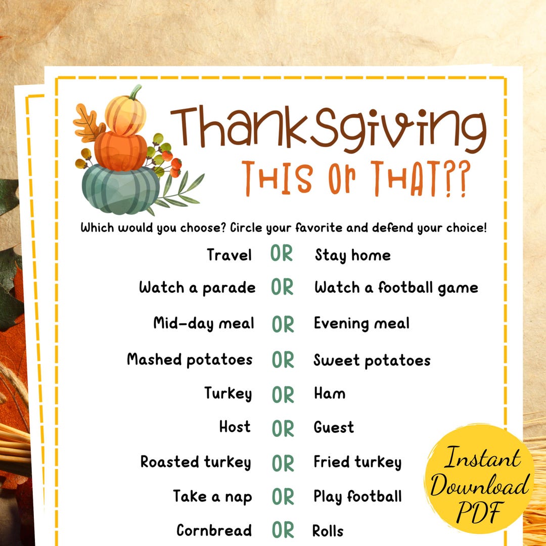 Thanksgiving THIS OR THAT - Thanksgiving Party Game - Printable ...