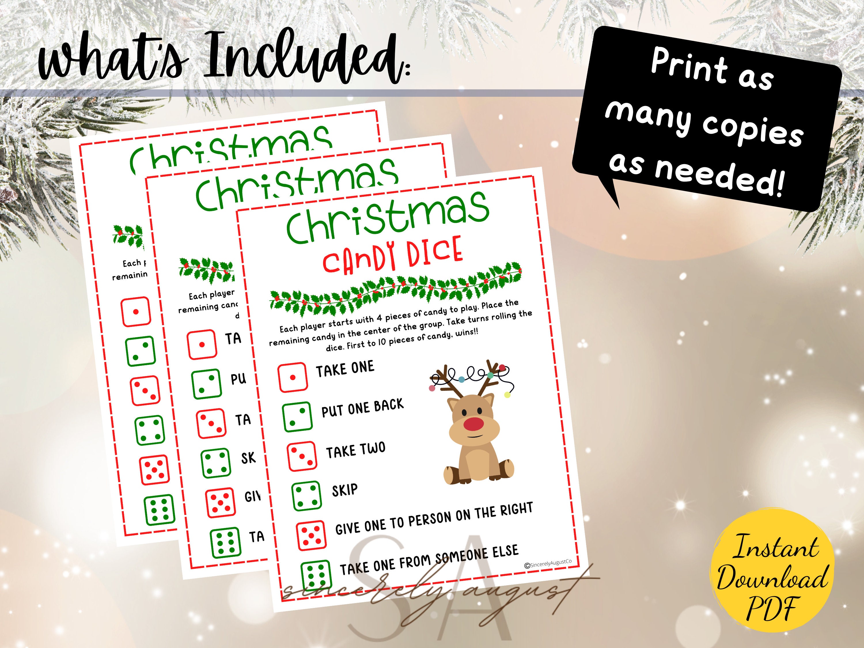 Christmas Candy Dice Christmas Party Game Printable Christmas Party ...