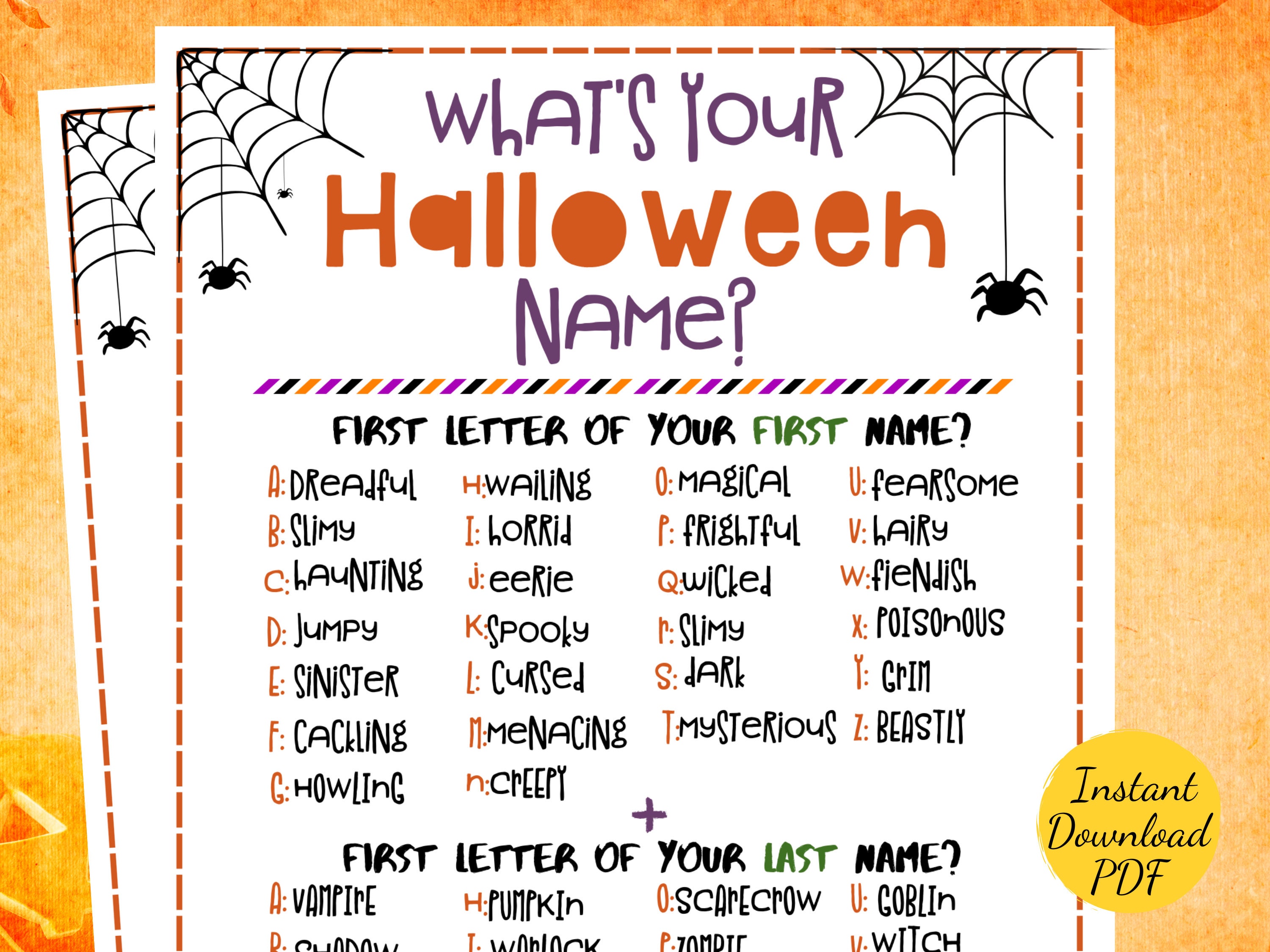 What's YOUR HALLOWEEN NAME Printable Halloween Party - Etsy