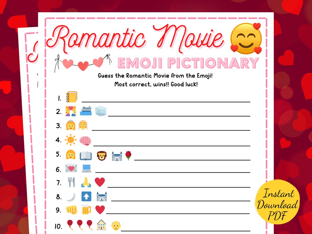 Romantic Movie EMOJI PICTIONARY Game Valentines Day Party Game ...