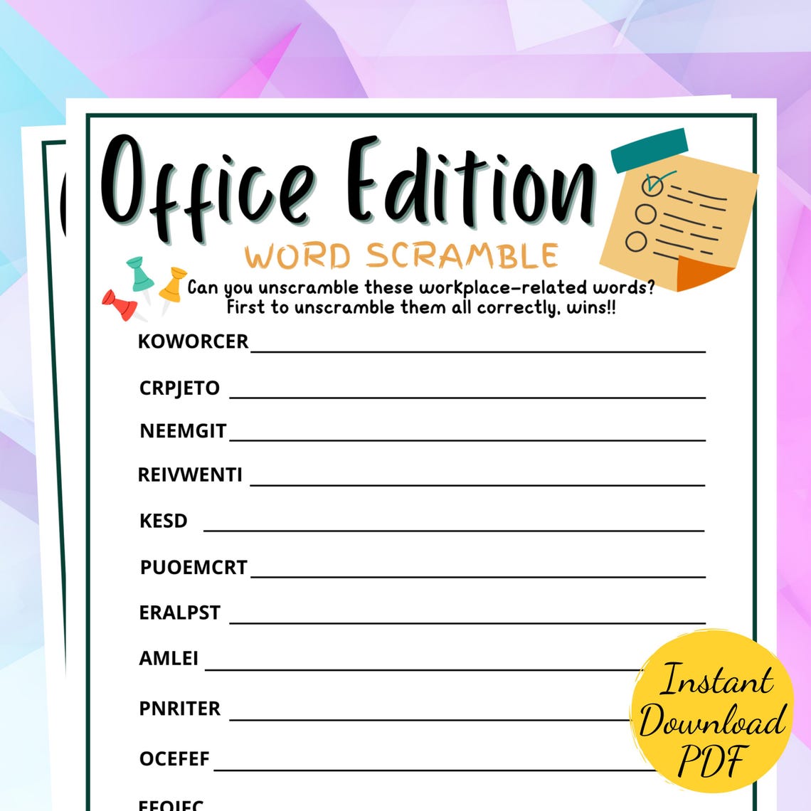 Office WORD SCRAMBLE Game: Printable Teambuilding Activity (PDF) - Etsy