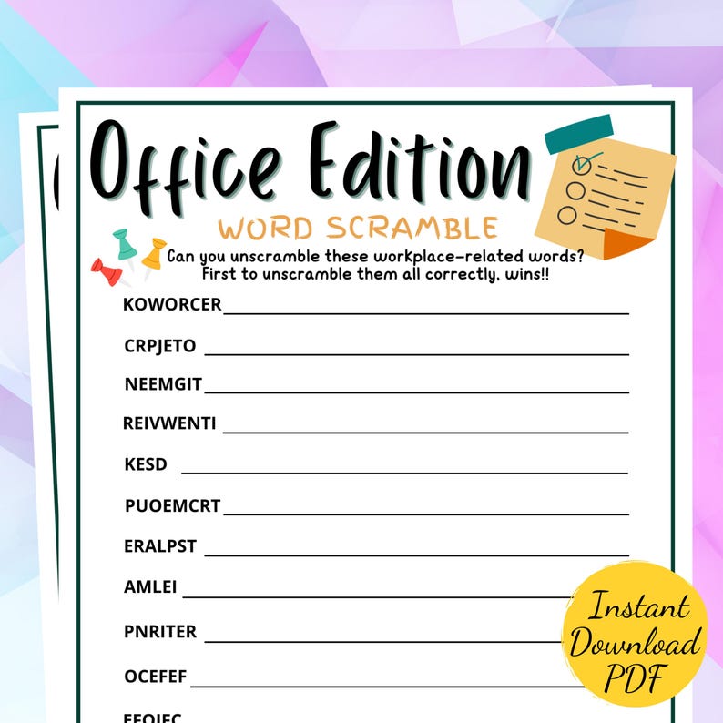 Office WORD SCRAMBLE Game: Printable Teambuilding Activity (PDF) - Etsy