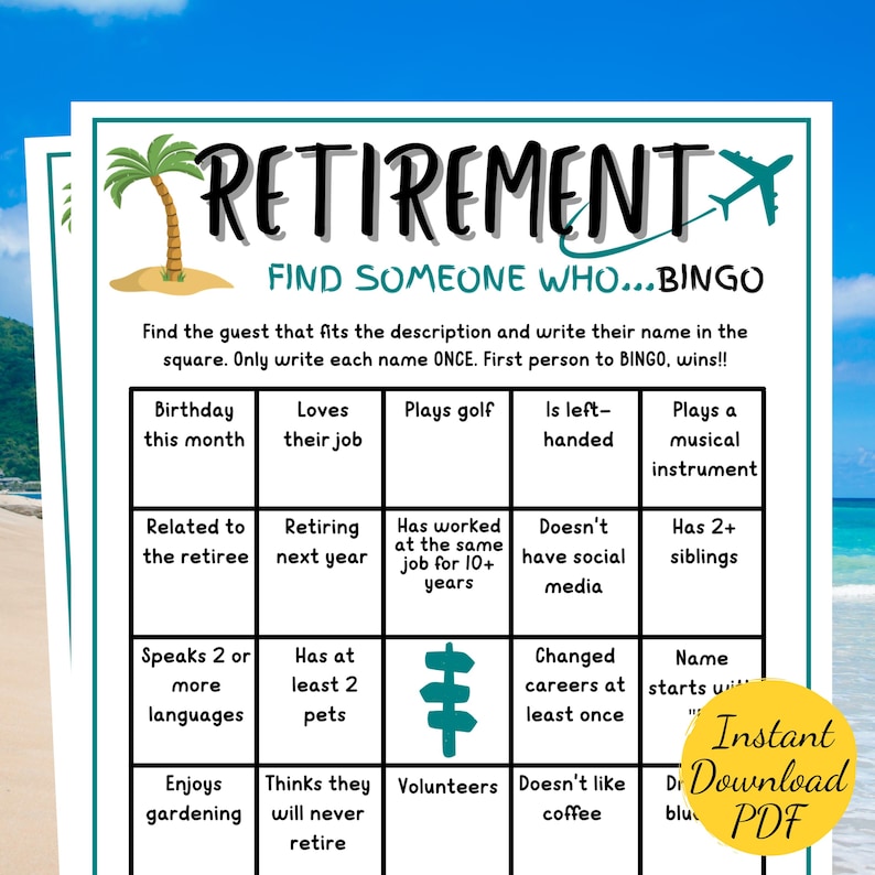 Retirement BINGO Game - Printable Retirement Work Party Game for ...