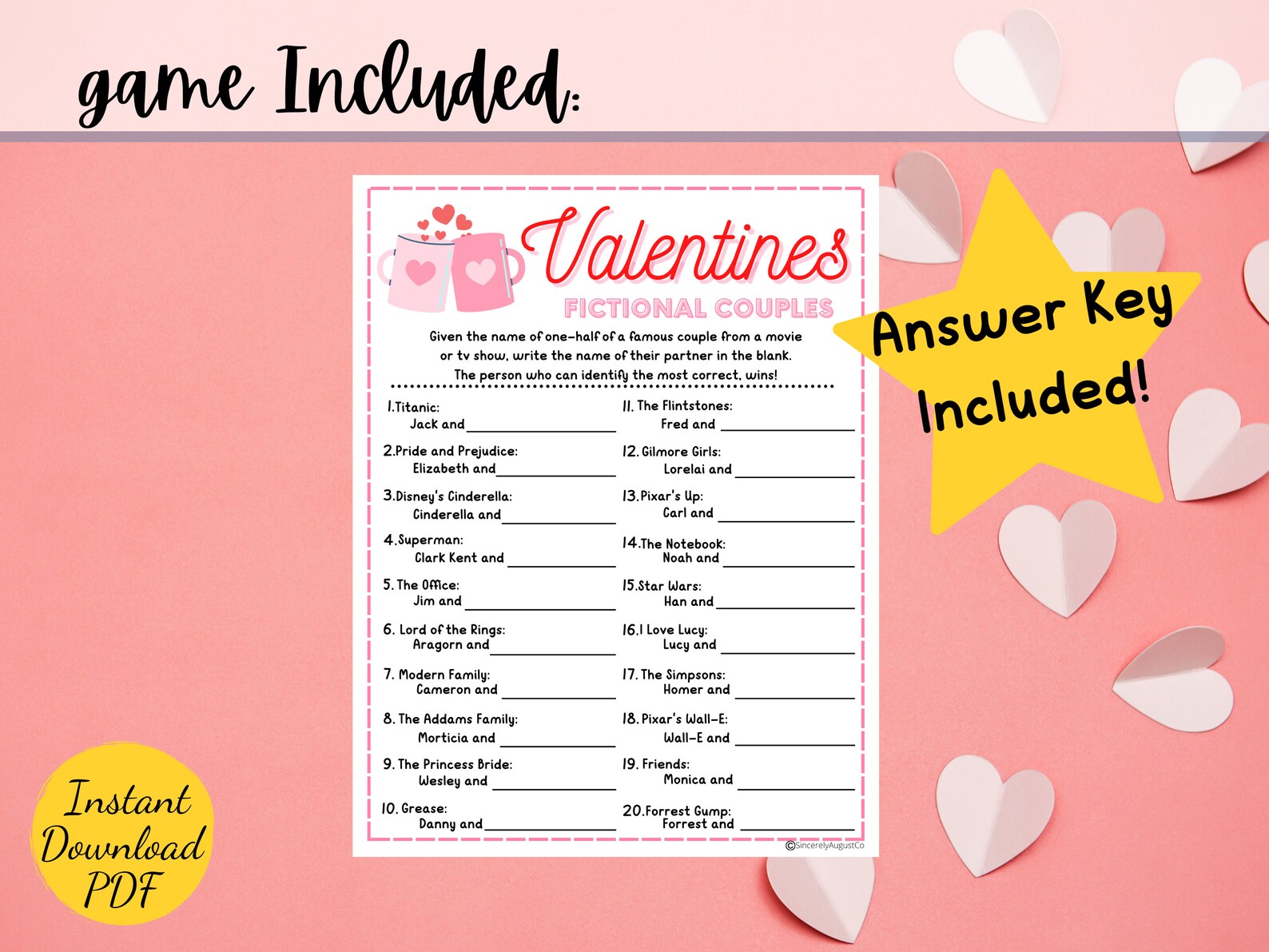 Valentines Day FICTIONAL COUPLES Game Valentines Day Party - Etsy
