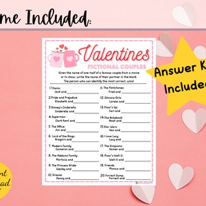 Valentines Day FICTIONAL COUPLES Game Valentines Day Party - Etsy