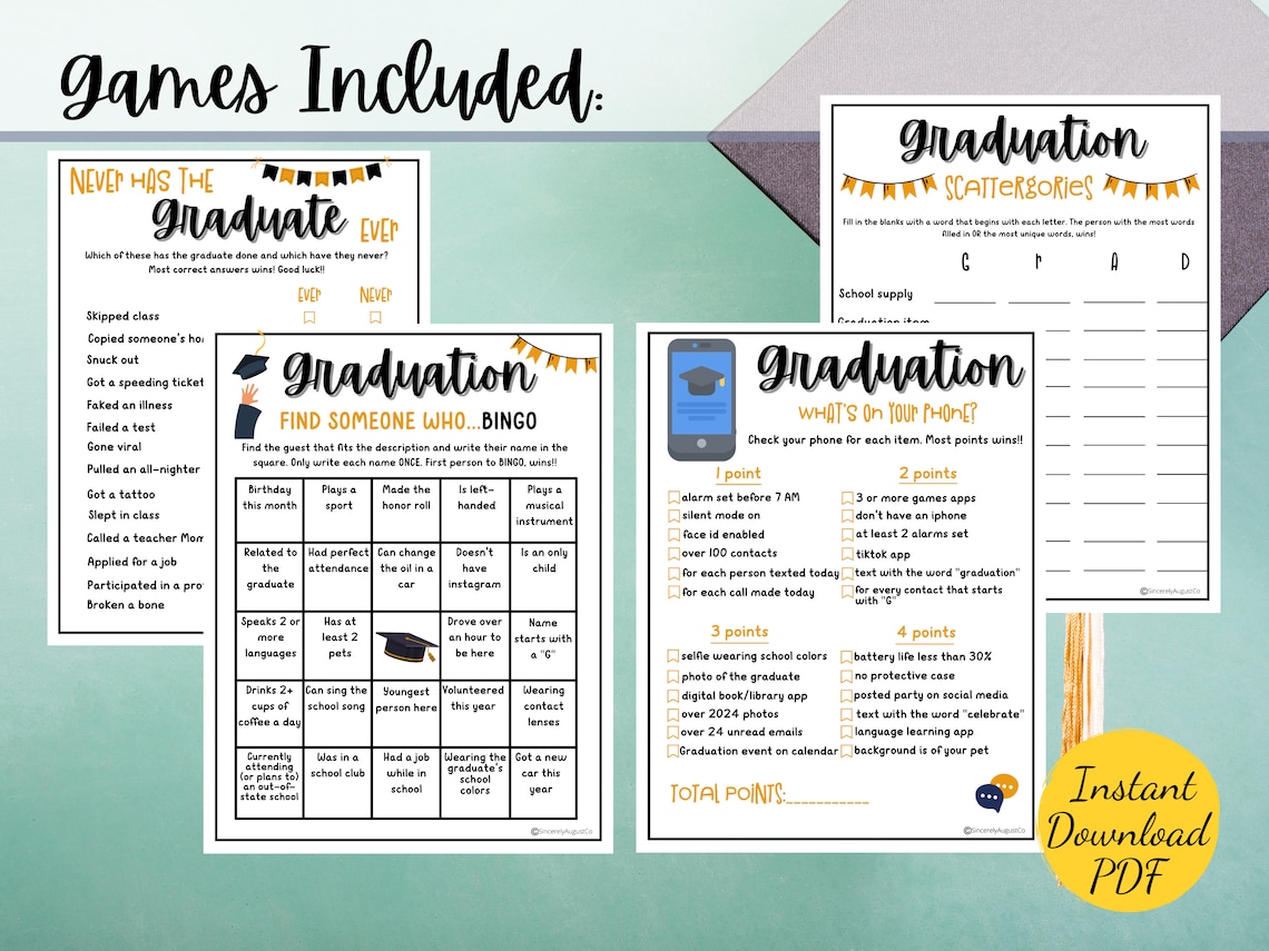 Graduation Party Games BUNDLE Printable Graduation Party Activities ...