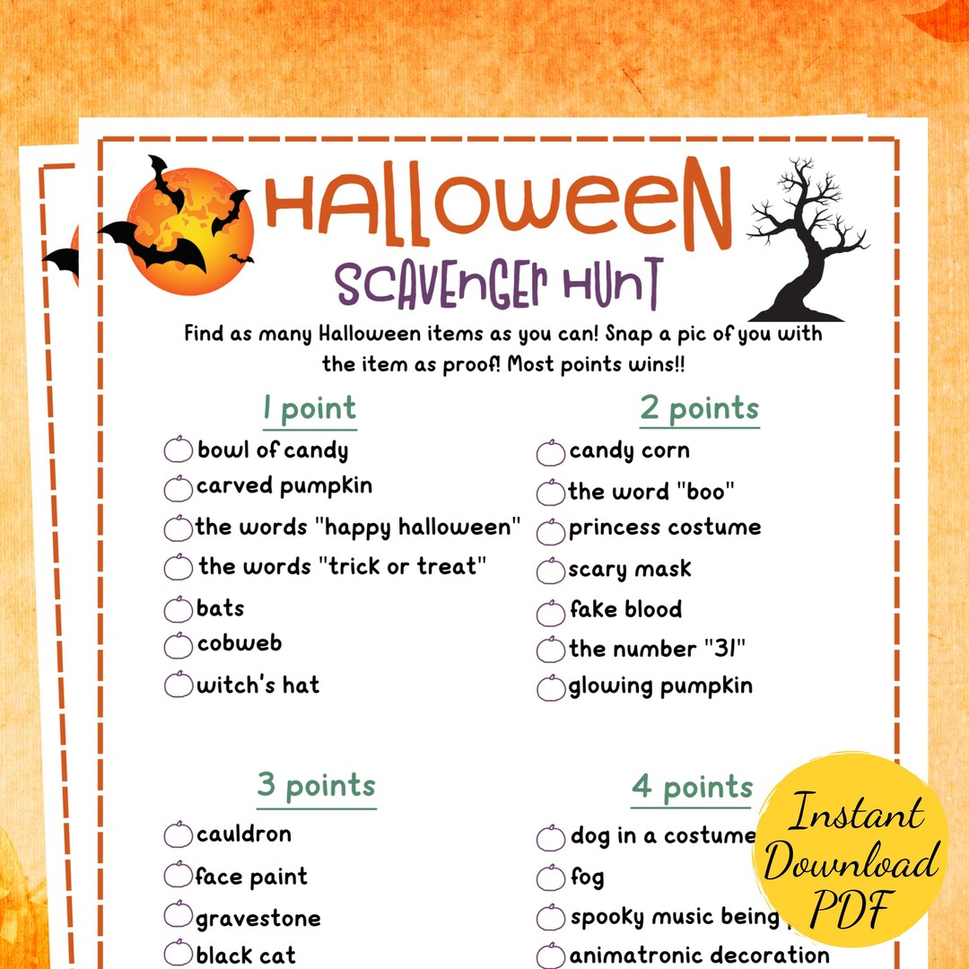Halloween SCAVENGER HUNT Game: Printable Party Activity (PDF) - Etsy