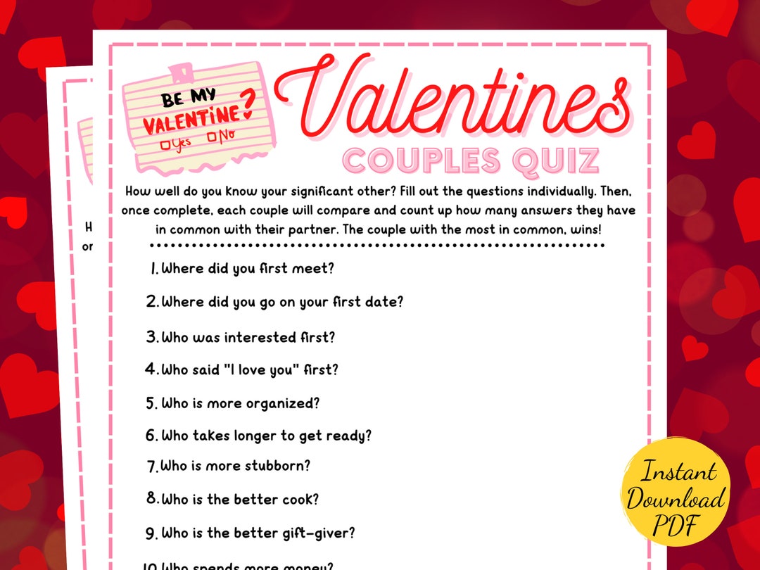 COUPLES QUIZ Valentines Day Game Valentines Day Party Game Printable ...