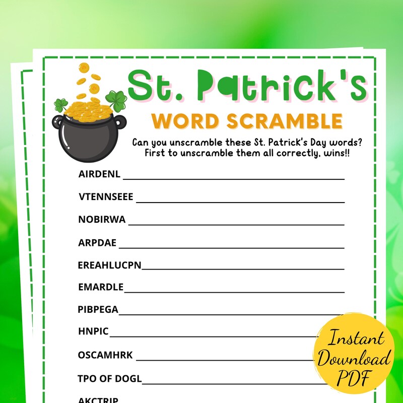 St Patricks Day Word Scramble - Etsy