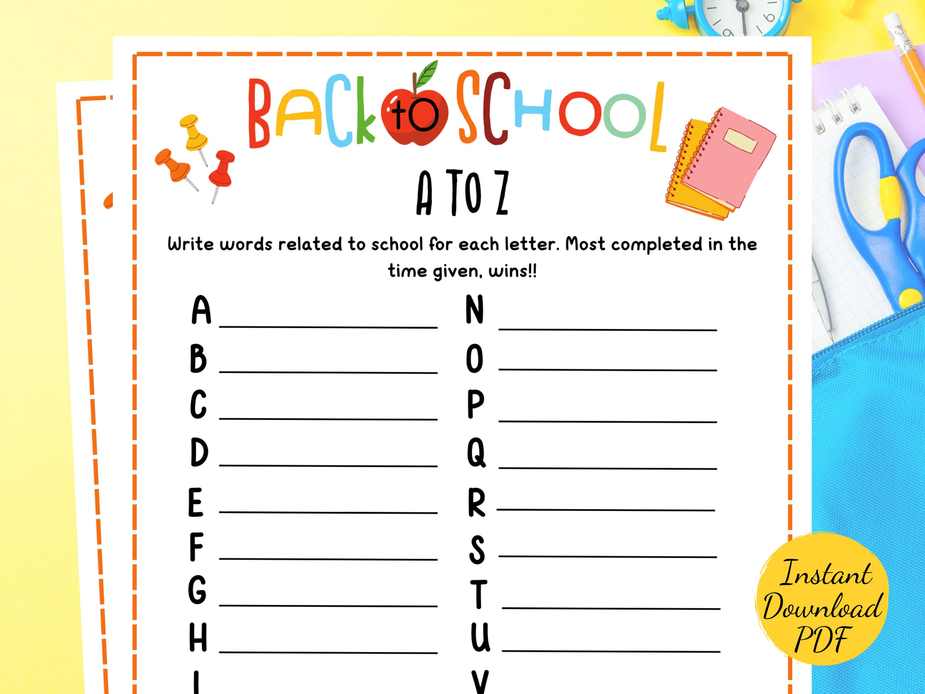 A TO Z Back to School Game First Day of School Activity - Etsy