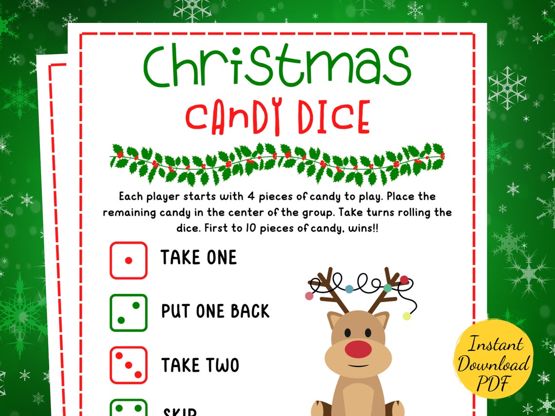Christmas Candy Dice Christmas Party Game Printable Christmas Party ...