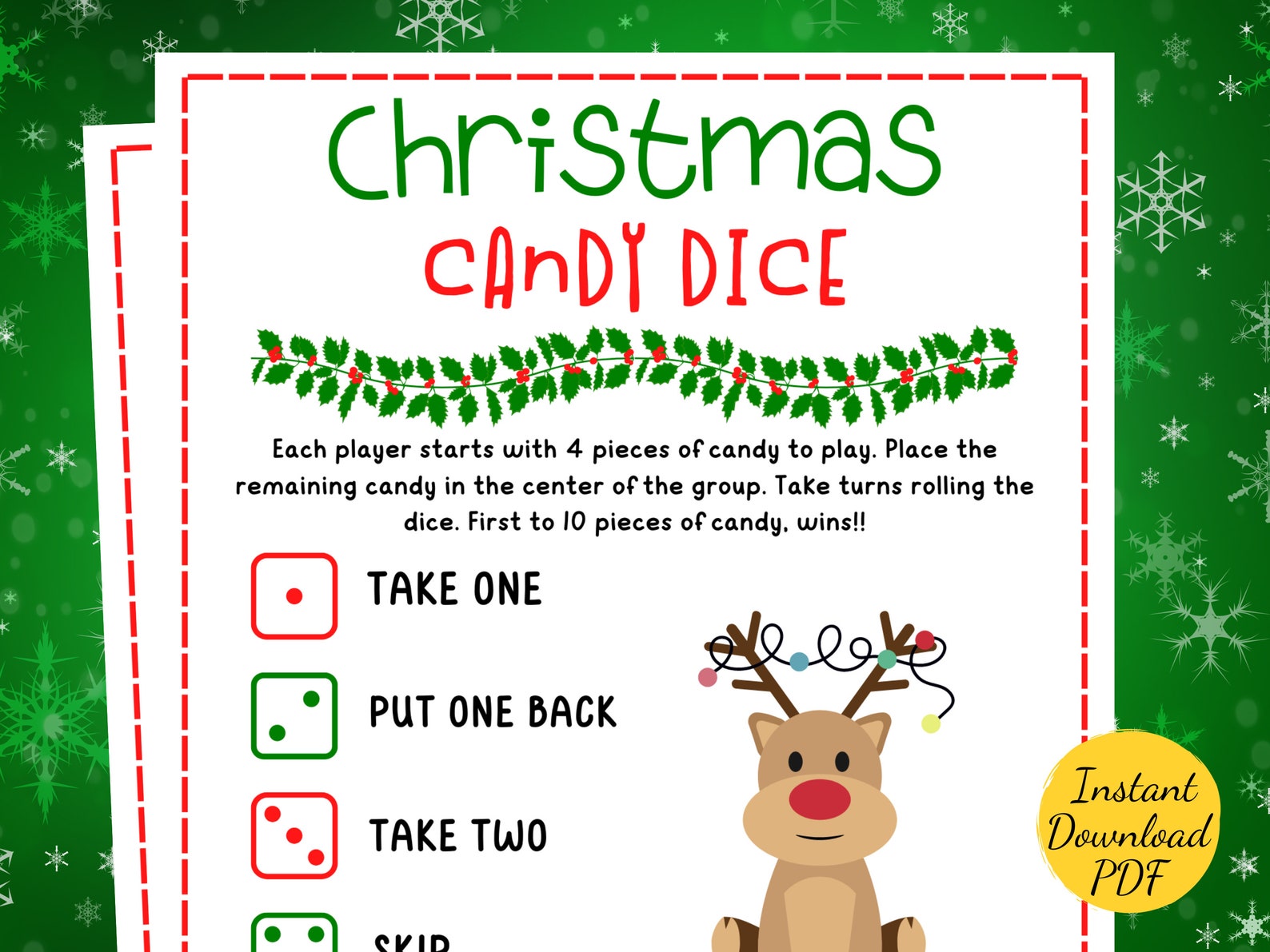 Christmas Candy Dice Christmas Party Game Printable Christmas Party ...