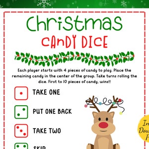 Christmas Candy Dice Christmas Party Game Printable Christmas Party ...