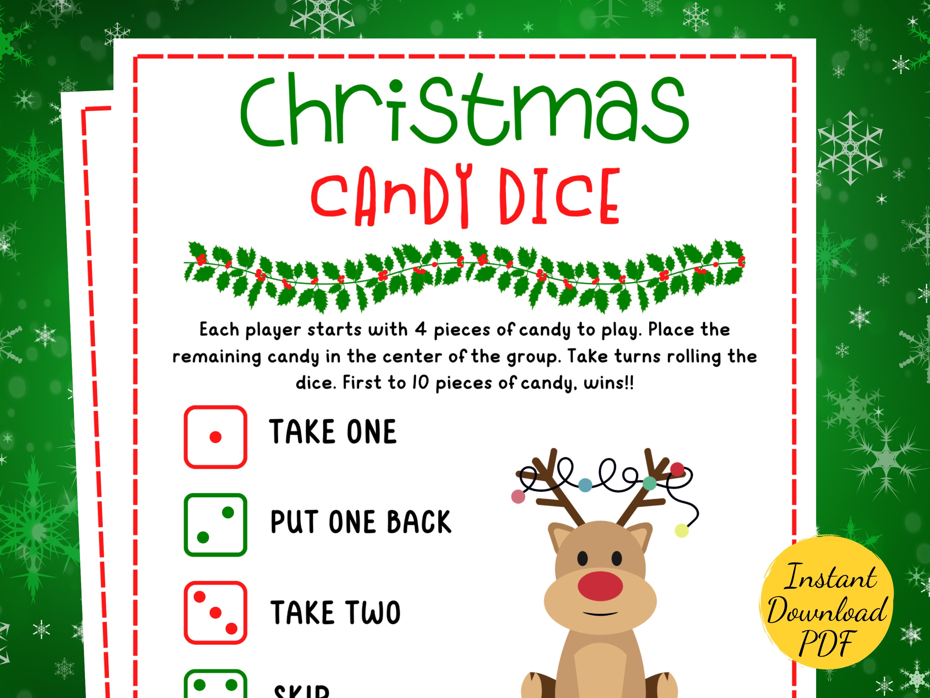 Christmas Candy Dice Christmas Party Game Printable Christmas Party ...