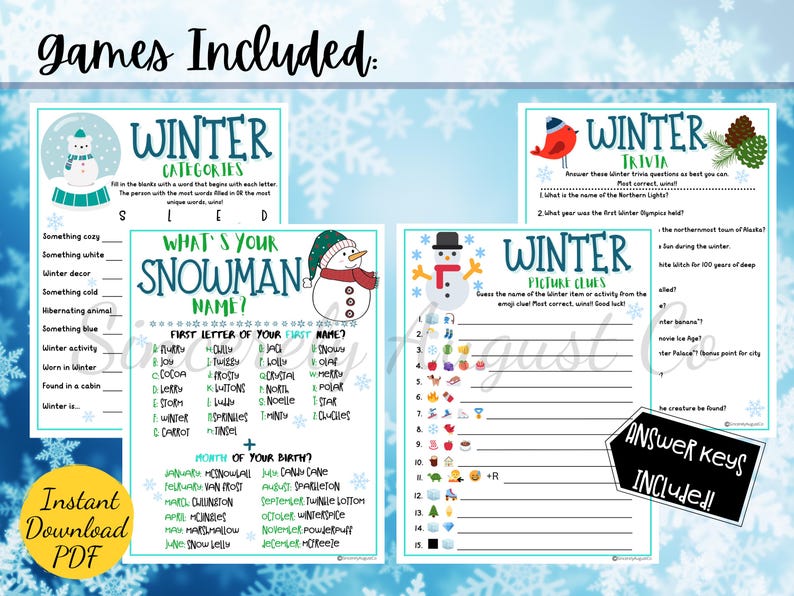 Printable Winter Games BUNDLE #3: Family Snow Day Activities (digital ...