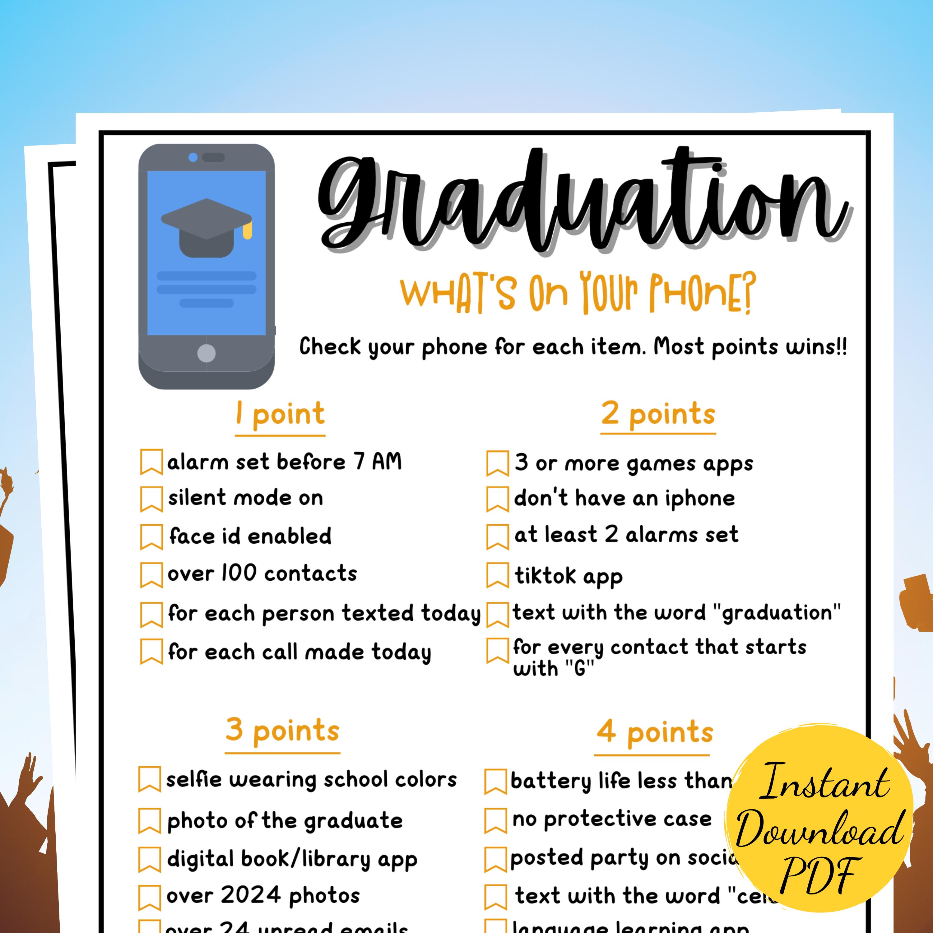 What's on Your Phone GRADUATION Game Graduation Party Game College ...