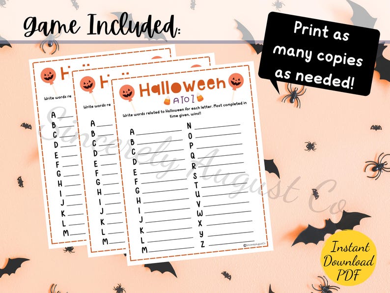 A TO Z Halloween Party Game - Printable Halloween Party Activity ...